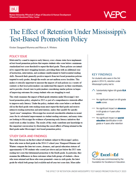 The Effect of Retention Under Mississippi's Test-Based Promotion Policy ...